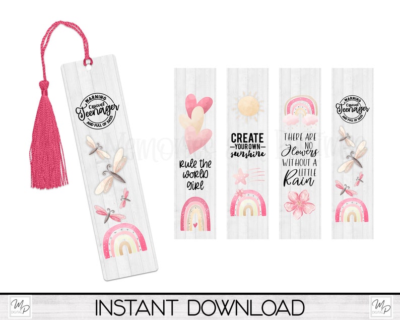Pink Rainbows Bookmark PNG for Sublimation, Teen Bookmark Sublimation ...