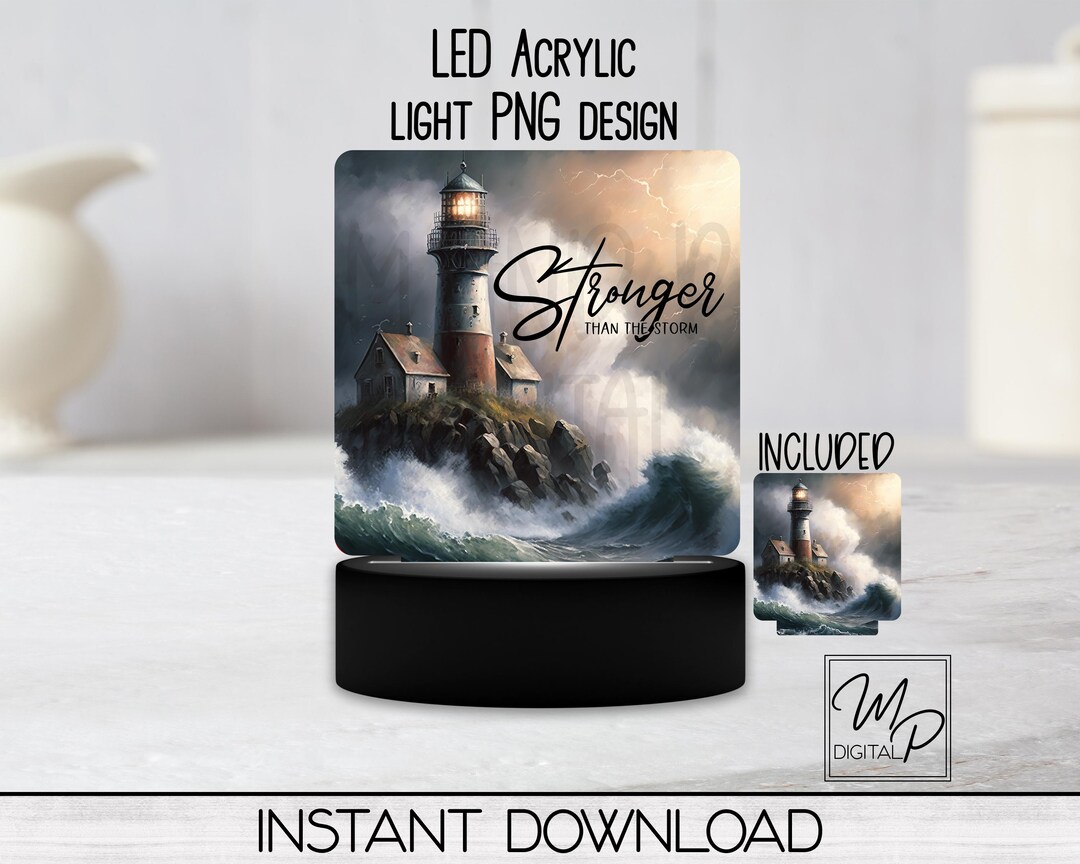 Lighthouse Square LED Acrylic Light up Sign, PNG Sublimation Design ...