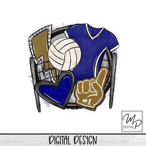 Blue and Gold Volleyball Sublimation PNG Design for Shirt, Canvas Tote ...