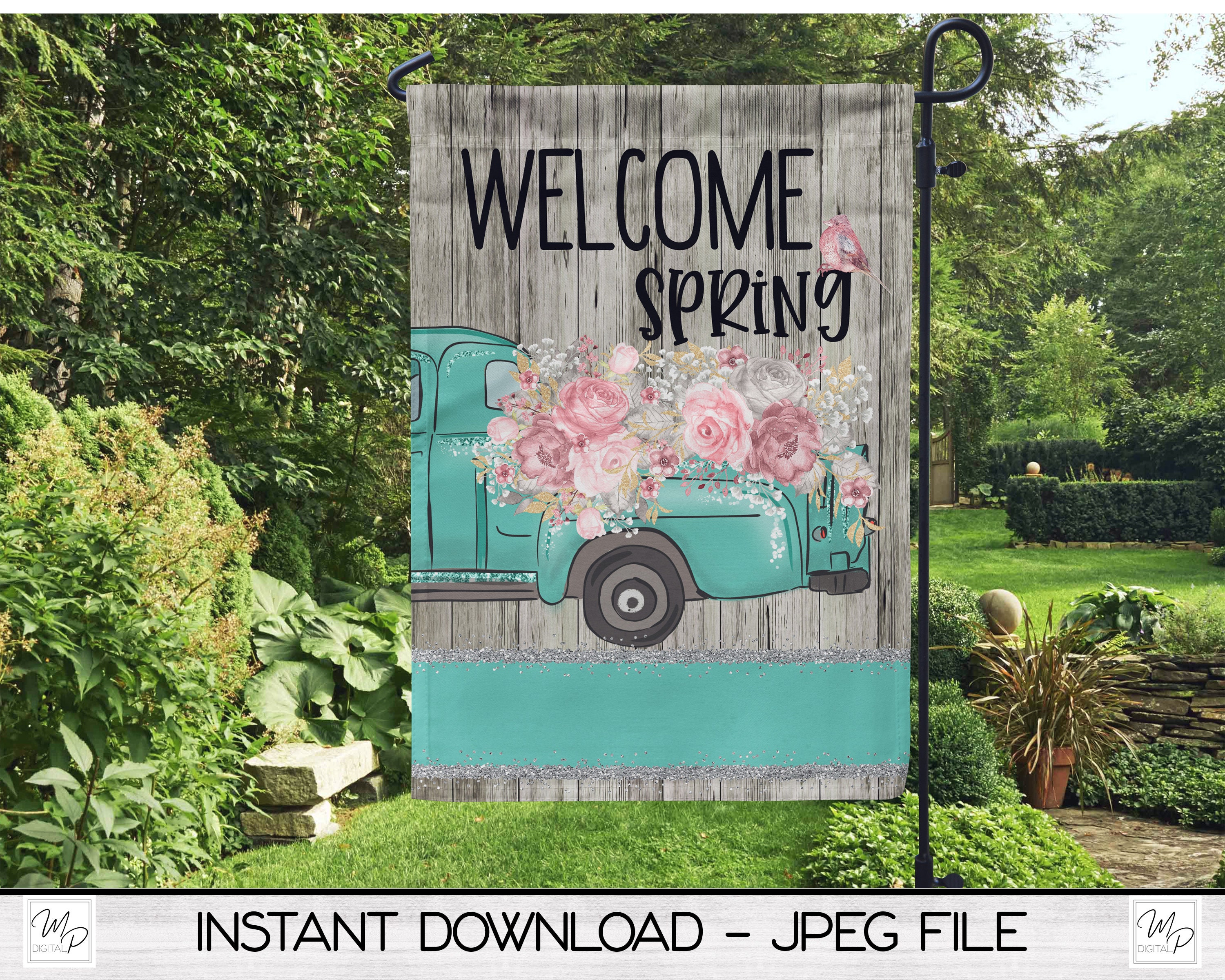 Welcome Spring Garden Flag Sublimation Design Spring Design - Etsy