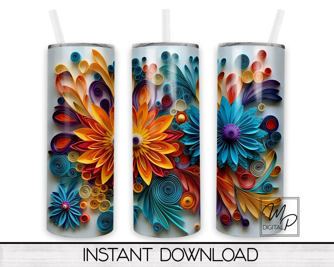 Fall Floral Paper Quill 20 Oz Skinny Tumbler Sublimation Design ...