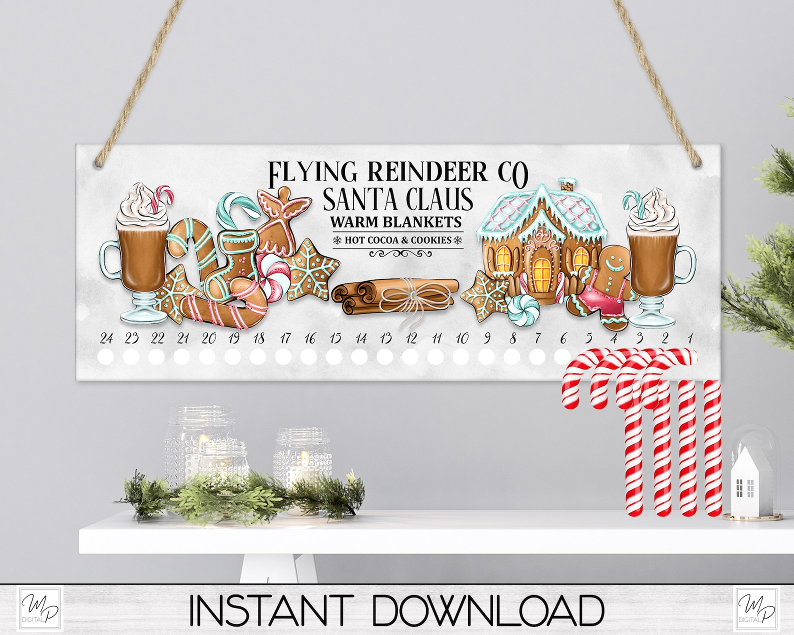 Christmas Hot Cocoa & Gingerbread Cookies Candy Cane Countdown - Etsy