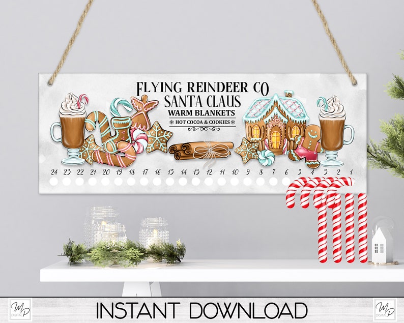 Christmas Hot Cocoa & Gingerbread Cookies Candy Cane Countdown - Etsy