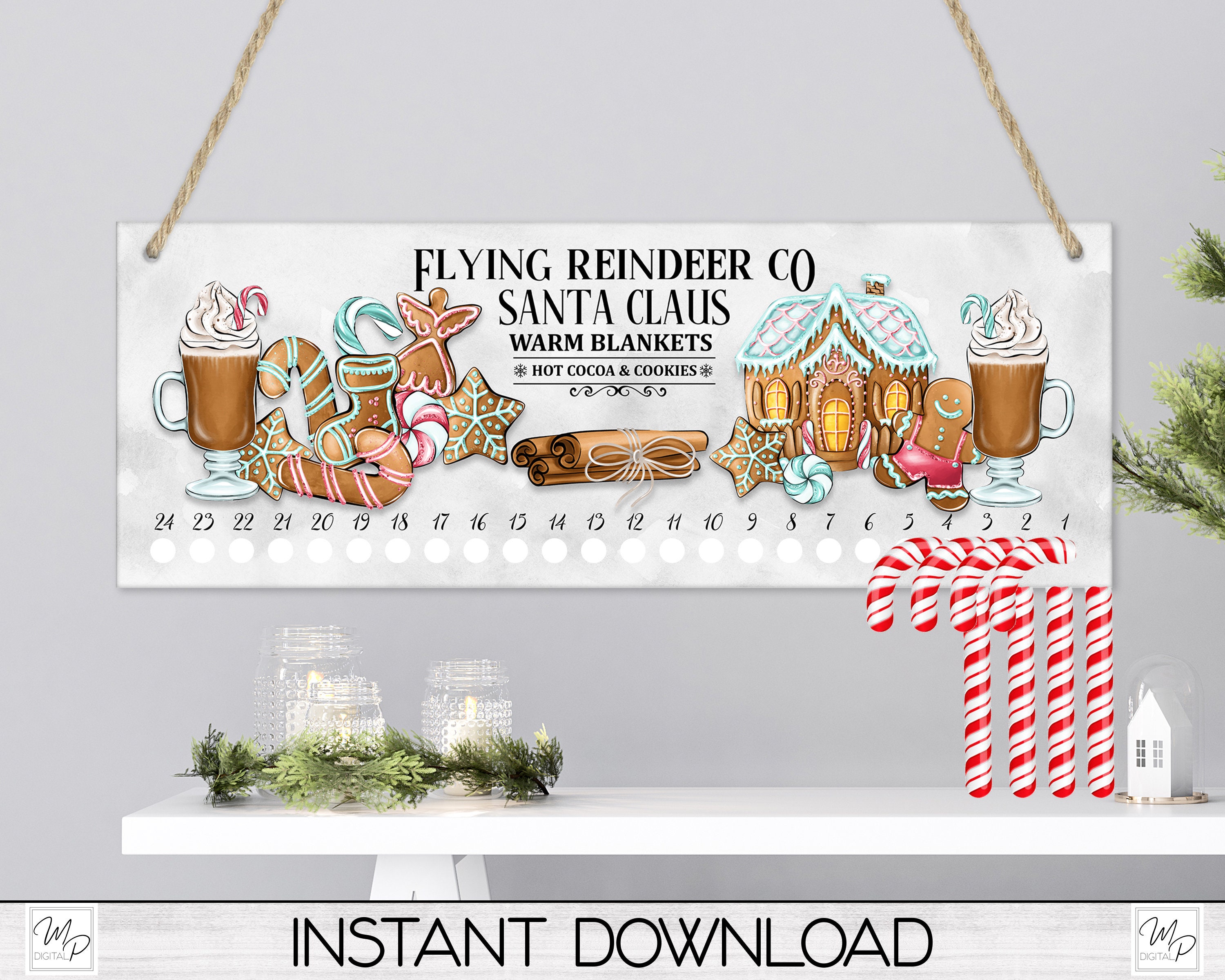 Christmas Hot Cocoa & Gingerbread Cookies Candy Cane Countdown - Etsy