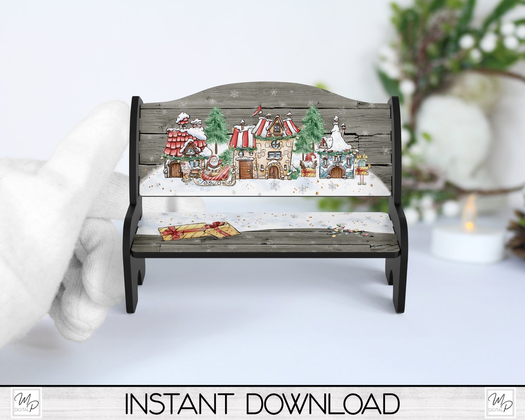 Christmas Santa's Village Bench PNG for Sublimation, Bench Sublimation ...