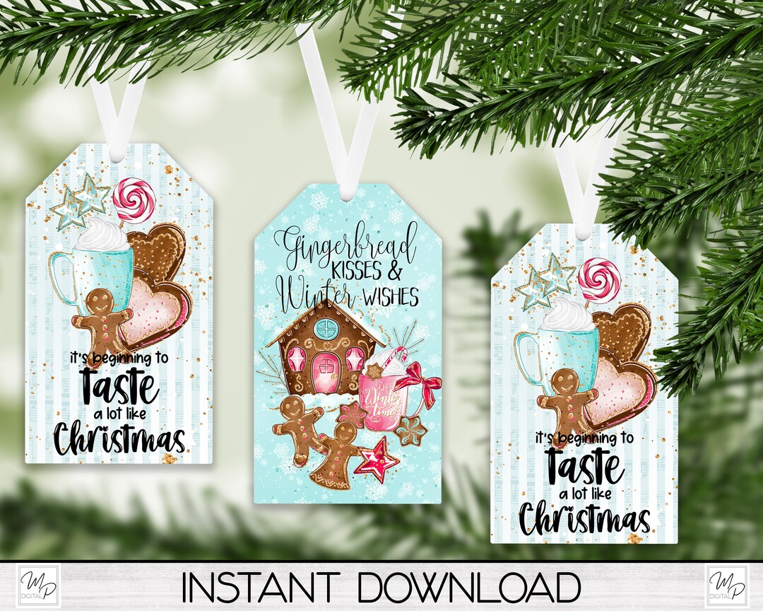 Gingerbread Christmas Tag Ornament PNG for Sublimation, Tree Ornament ...