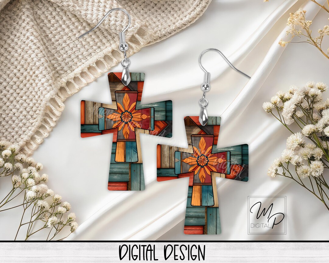 Western Cross Earring PNG File for Sublimation Design, Digital Download ...
