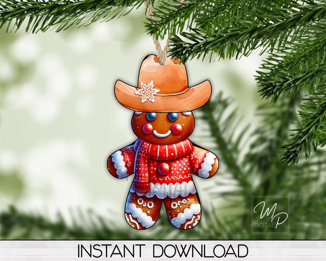 Cowboy Gingerbread Man PNG Sublimation Design Christmas Tree Ornament ...