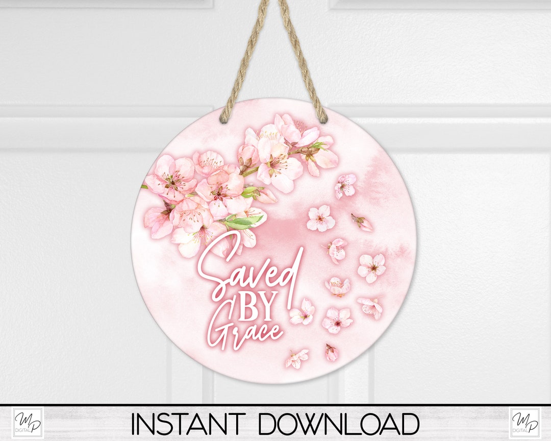 Christian Cherry Blossom Round Door Sign Sublimation Design Download ...