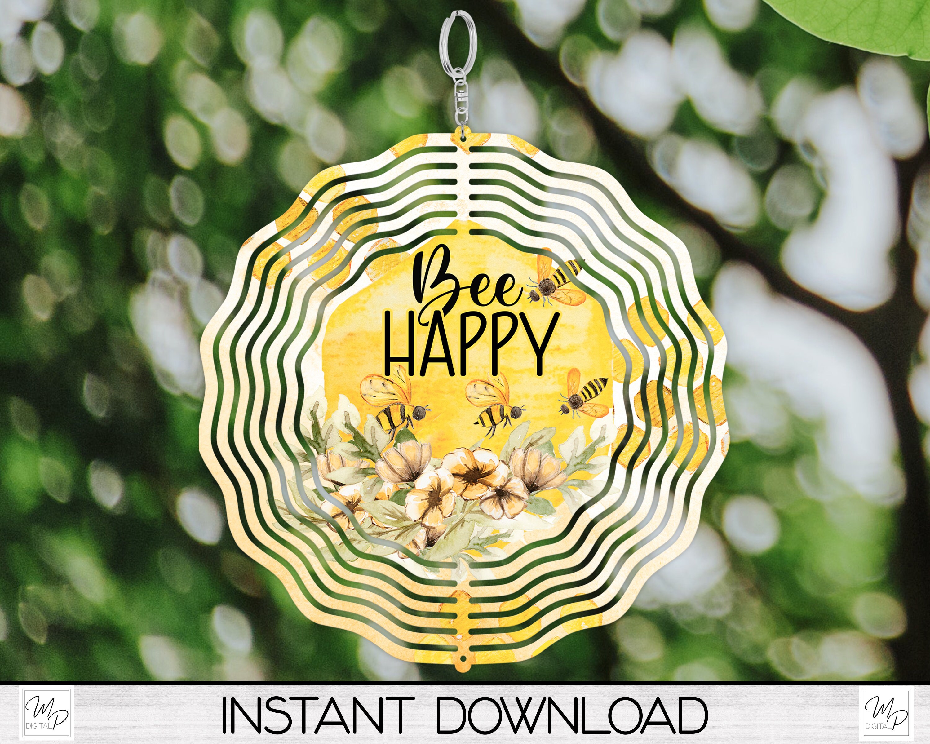 Bee Happy Wind Spinner PNG Design for Sublimation, Bee Garden Spinner ...