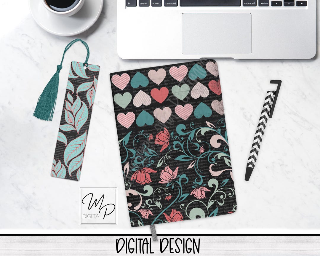 Hearts and Floral Journal - Desk Set PNG Sublimation Journal Design ...