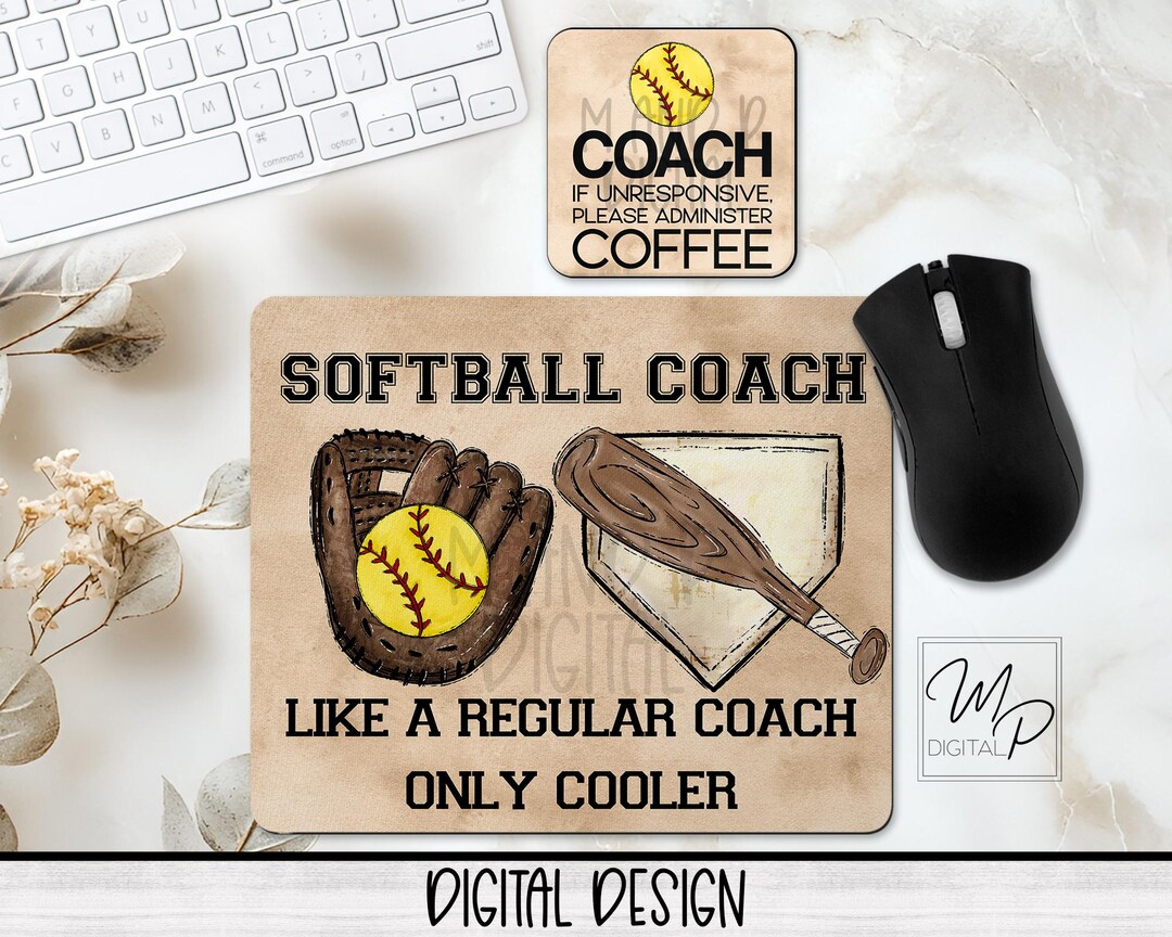 Softball Coach Mouse Pad and Coaster Desk Set Sublimation Digital ...