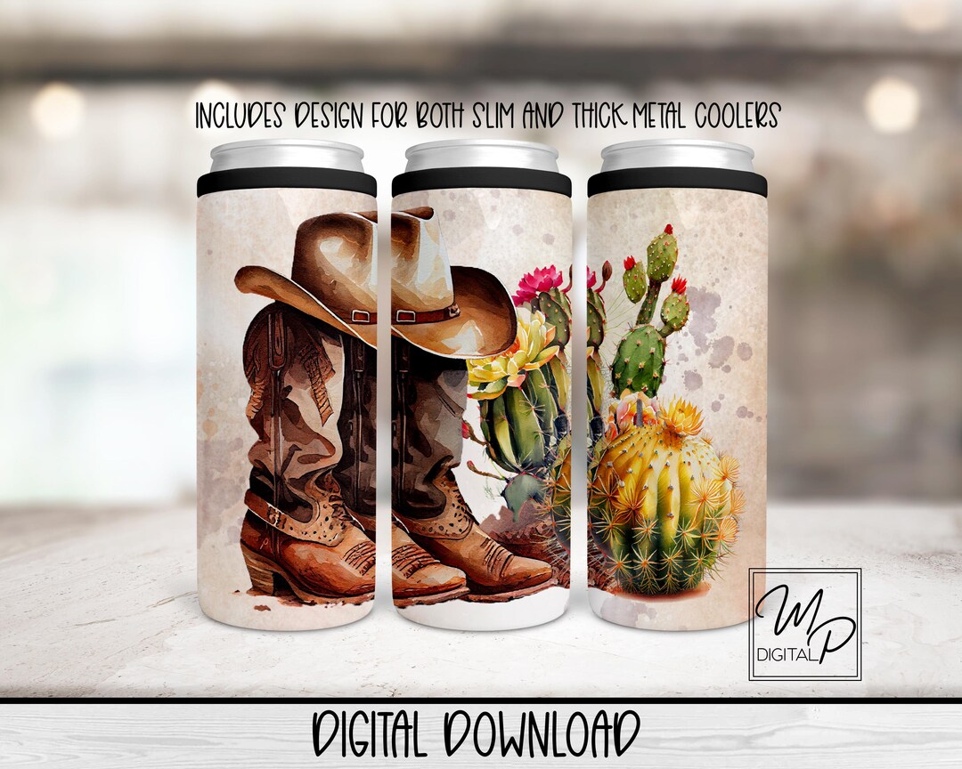 Western Can Cooler PNG Design for Sublimation of Slim and Thick Metal ...