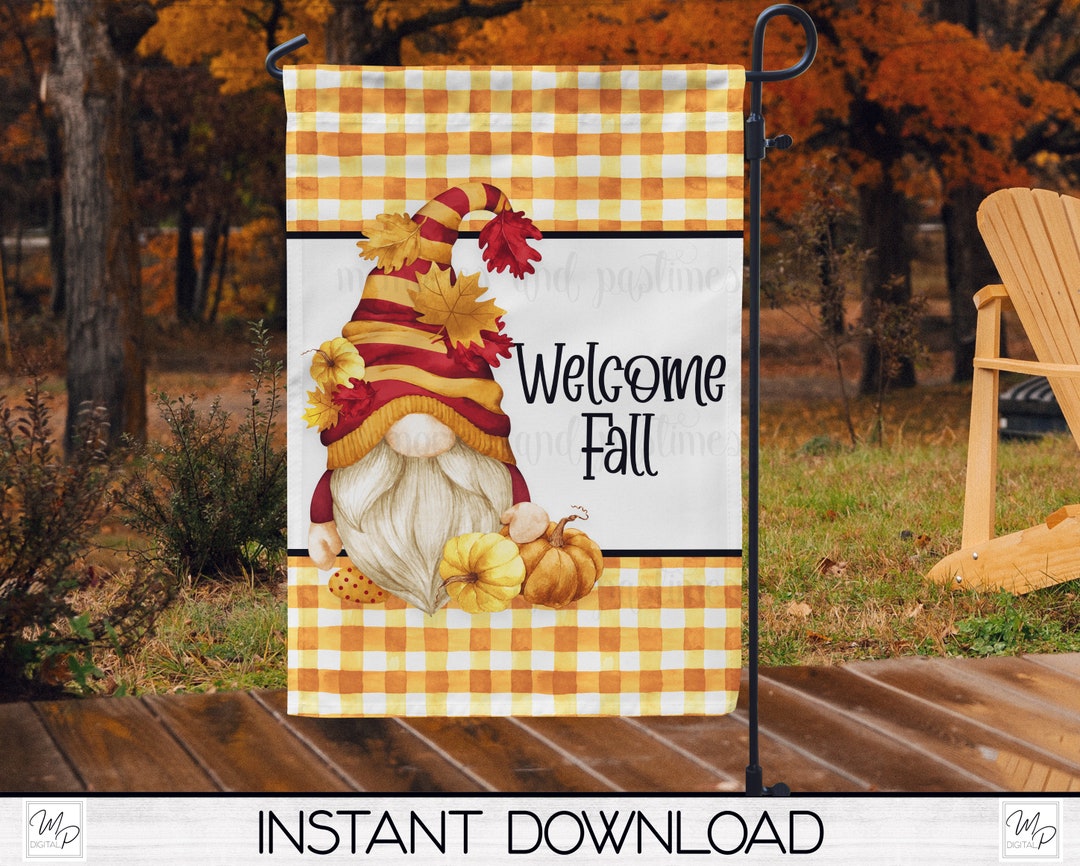 Welcome Fall Gnome Garden Flag Sublimation Design, Autumn Garden Flag ...
