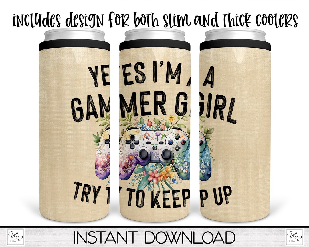 Gamer Girl Can Cooler PNG Sublimation Design Download for Slim & Thick ...
