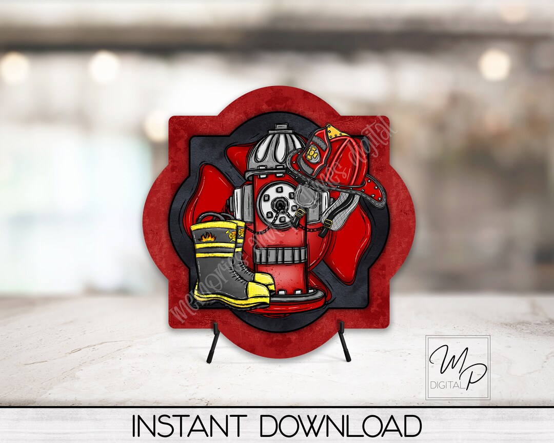 Firefighter Quatrefoil Door Sign Sublimation Design Download, Wreath ...