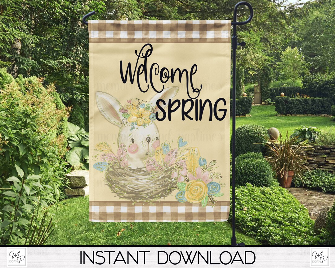 Welcome Spring Bunny Welcome Garden Flag Sublimation Design, Spring ...