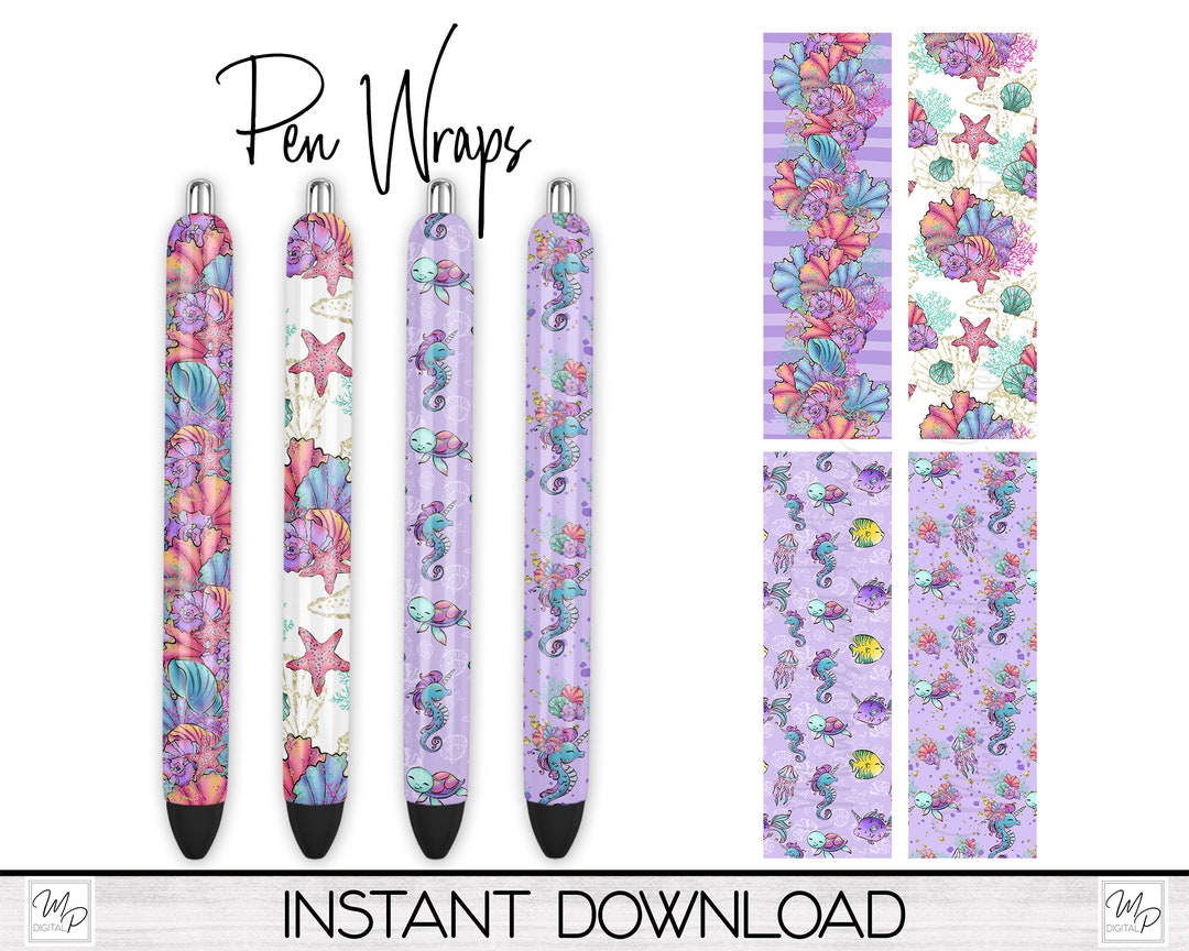 Turtle Seahorse Epoxy Pen Wrap PNG Design Digital Download, Ocean Ink ...