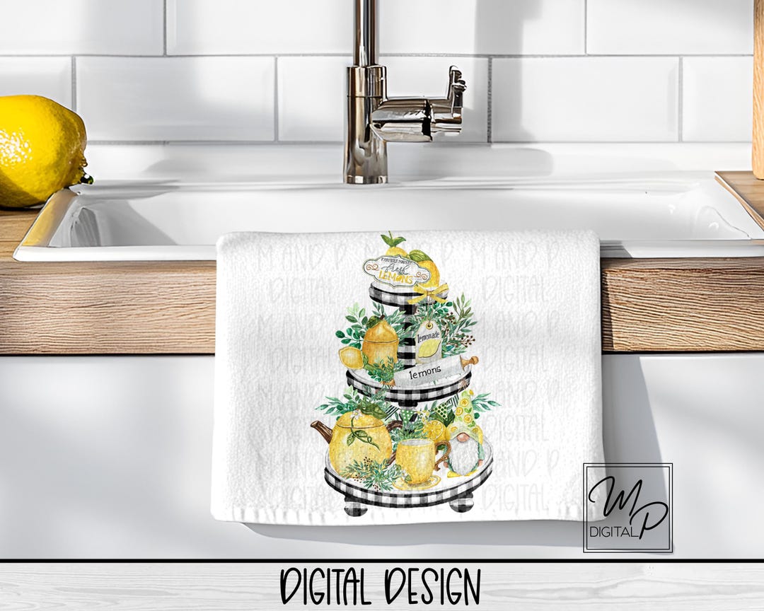 Lemon Tiered Tray PNG Sublimation Design for Kitchen Tea Towel or Mug ...