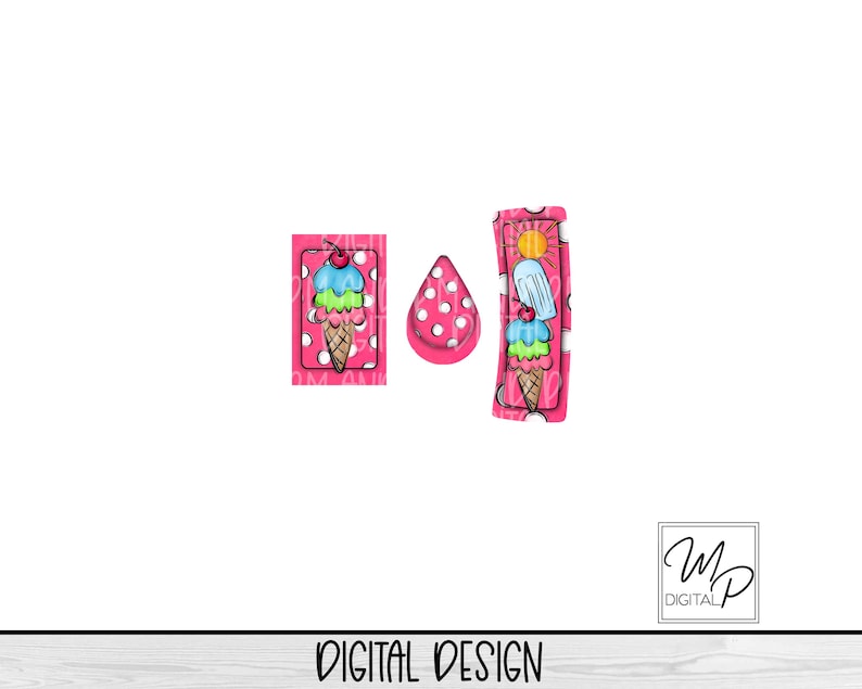 Summer Ice Cream PNG Design for Sublimation of Hair Clips, Hair Claws ...