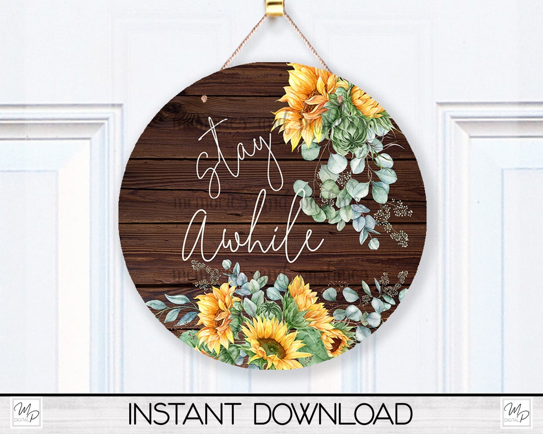 Sunflower Door Sign PNG, Digital Download for Sublimation, Round Front ...
