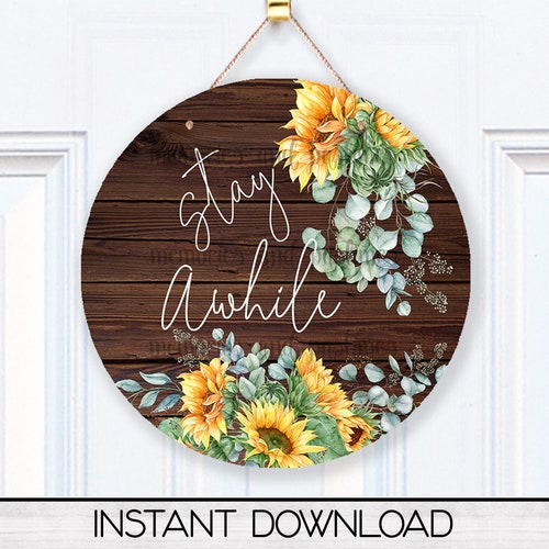 Sunflower Door Hanger Printable PNG Door Sign Sublimation - Etsy