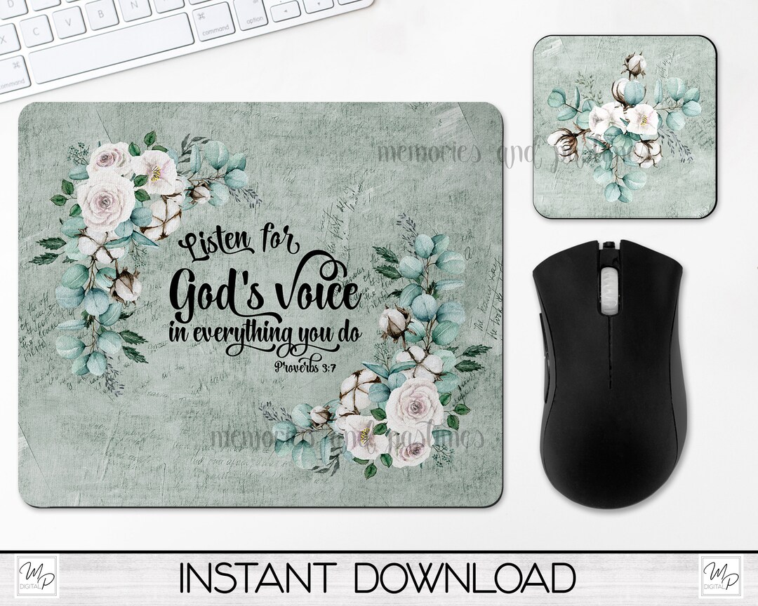 Christian Bible Verse Mouse Pad and Coaster Desk Set Sublimation ...