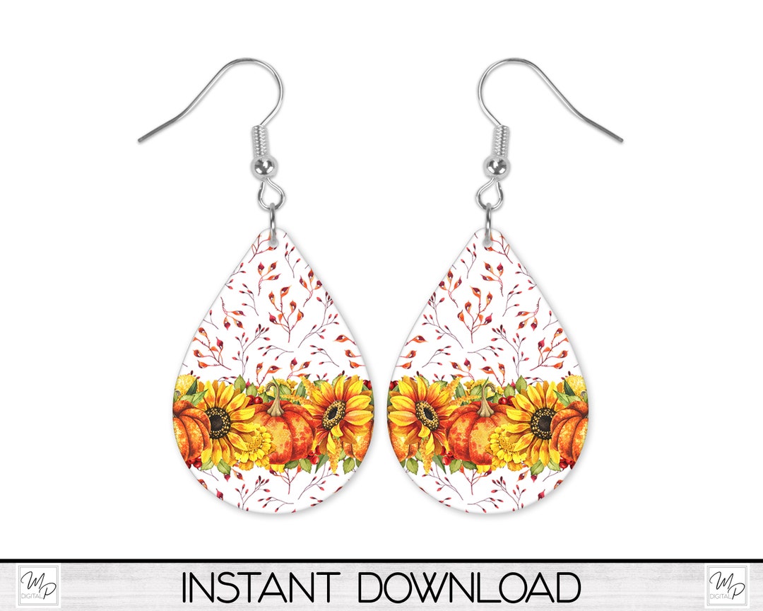 Fall Earring PNG File for Sublimation Design, Digital Download Teardrop ...