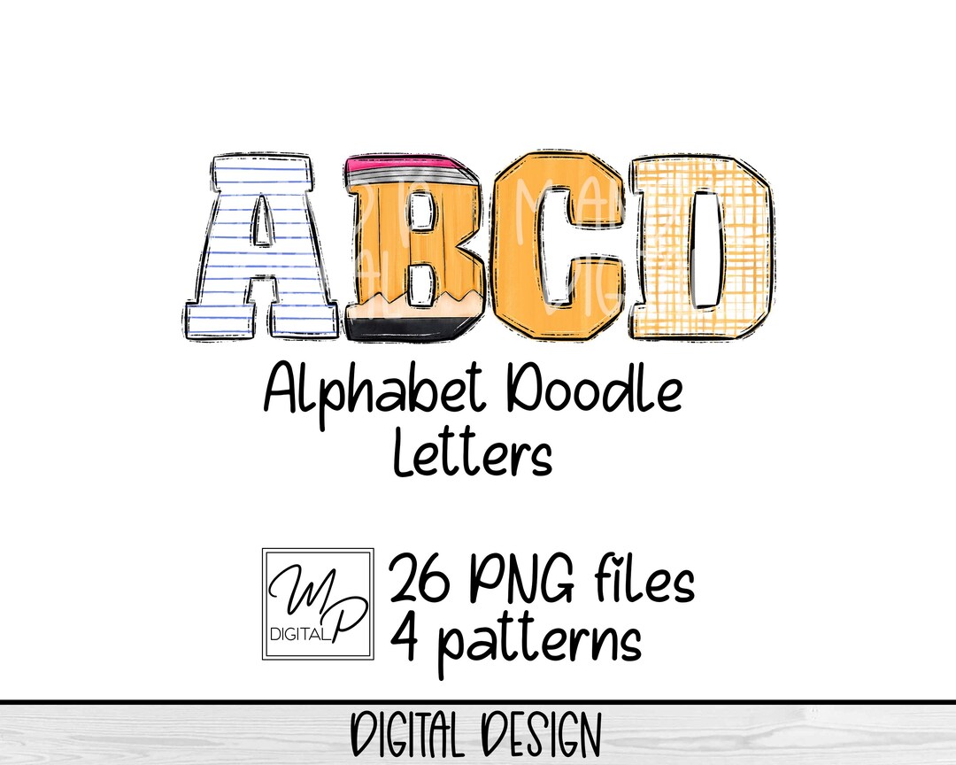 School Teacher PNG Alphabet Doodle Letter Bundle for Sublimation - Etsy