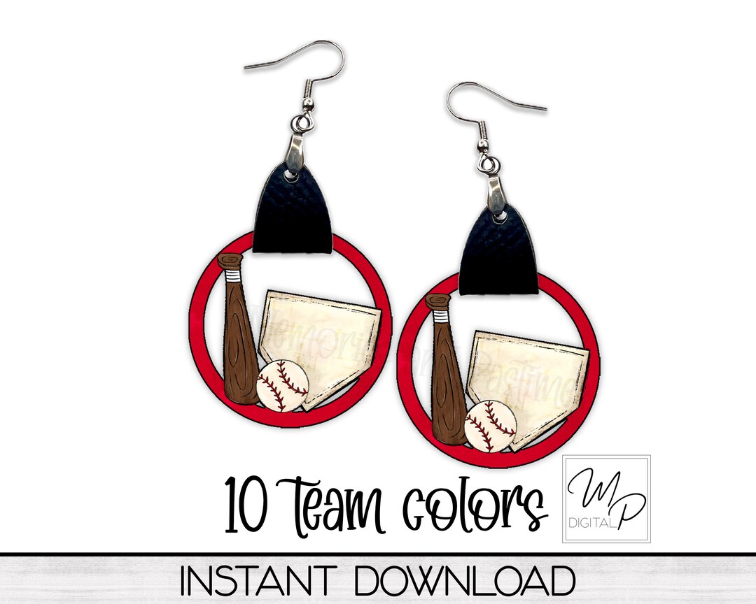 10 Team Colors Baseball Bundle PNG Sublimation Design, Earring With ...