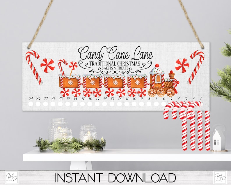 Christmas Candy Cane Countdown Sign PNG Sublimation Digital Download ...