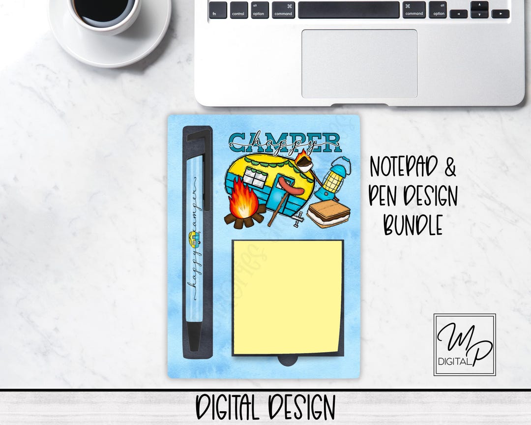 Happy Camper Notepad Holder and Pen PNG Sublimation Design, Digital ...