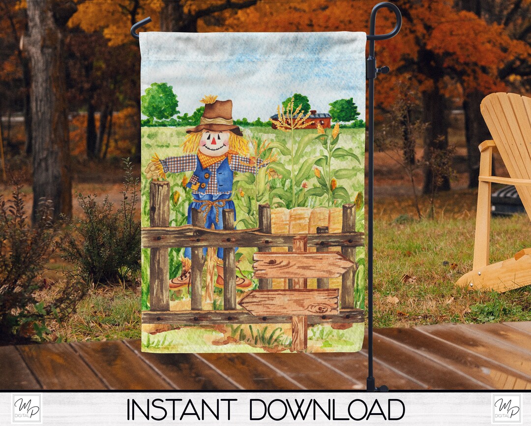Fall Scarecrow Garden Flag Sublimation Design, Patio Decor, 12x18 ...