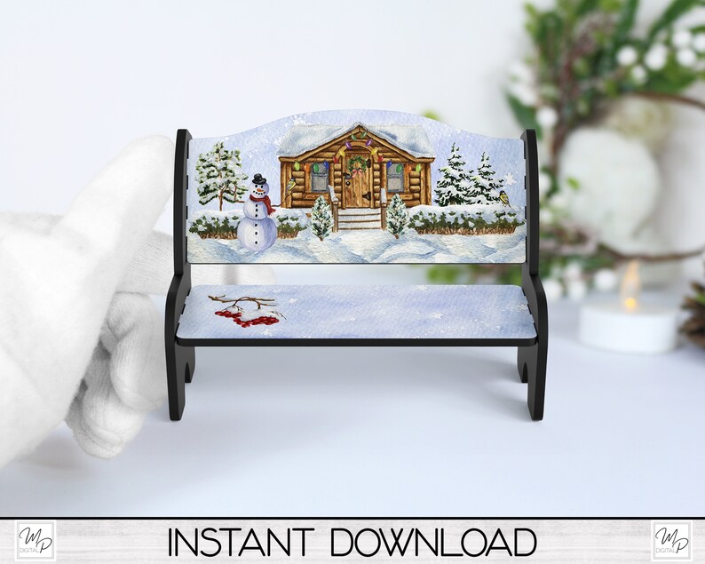 Christmas Log Cabin Bench PNG for Sublimation, Sublimation Design for ...