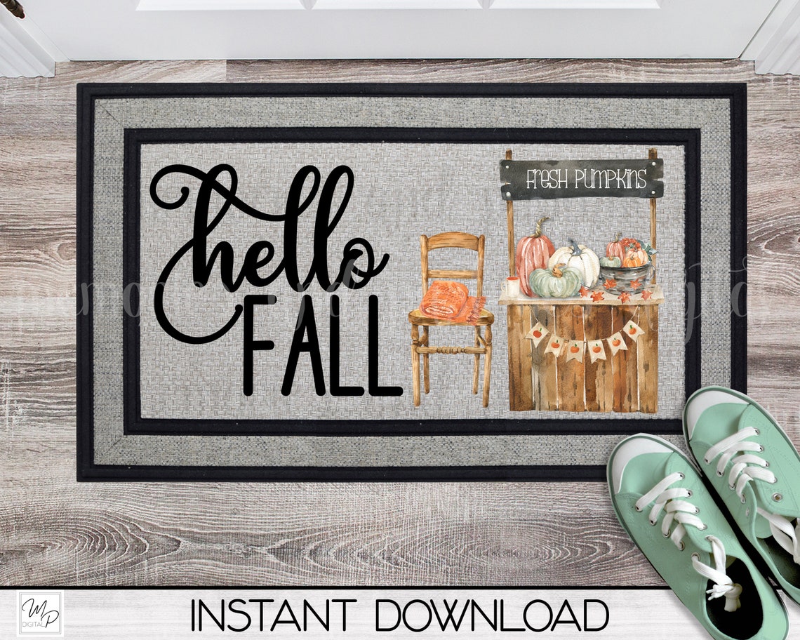 Hello Fall Door Mat Sublimation Design Download Front Door - Etsy