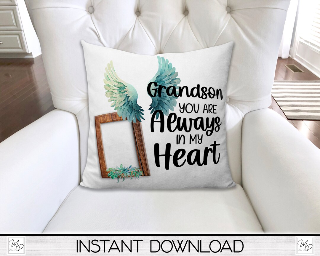 Angel Wings Grandson Memorial Square Pillow Cover PNG Sublimation ...