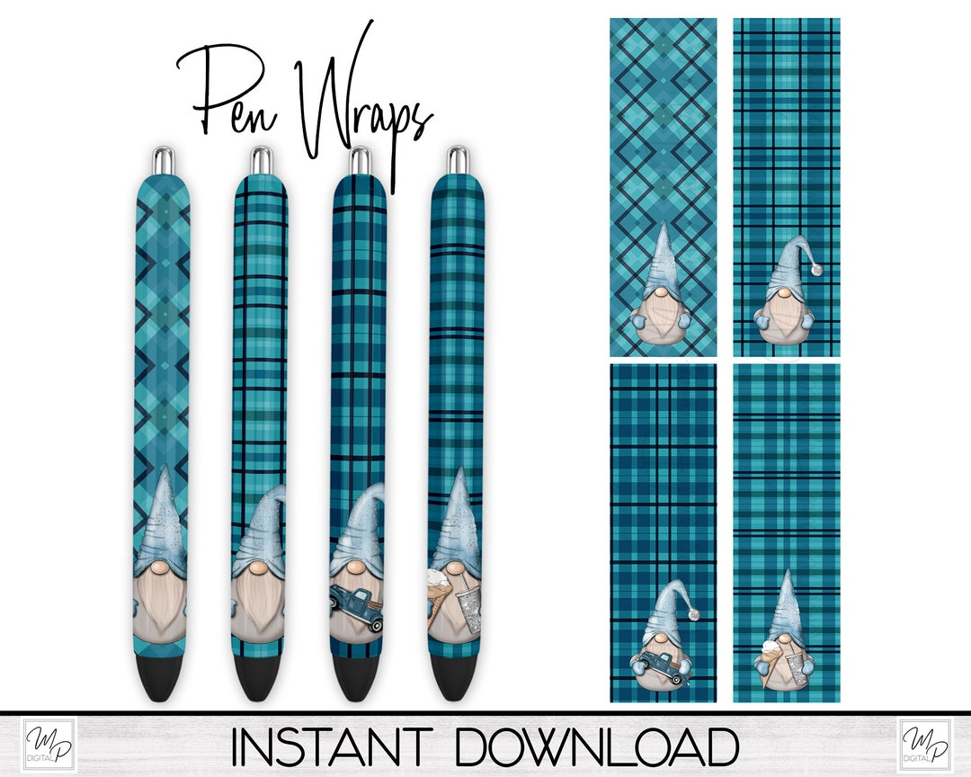 Teal Plaid Gnome Epoxy Pen Wrap PNG Design, Ink Pen Waterslide Bundle ...