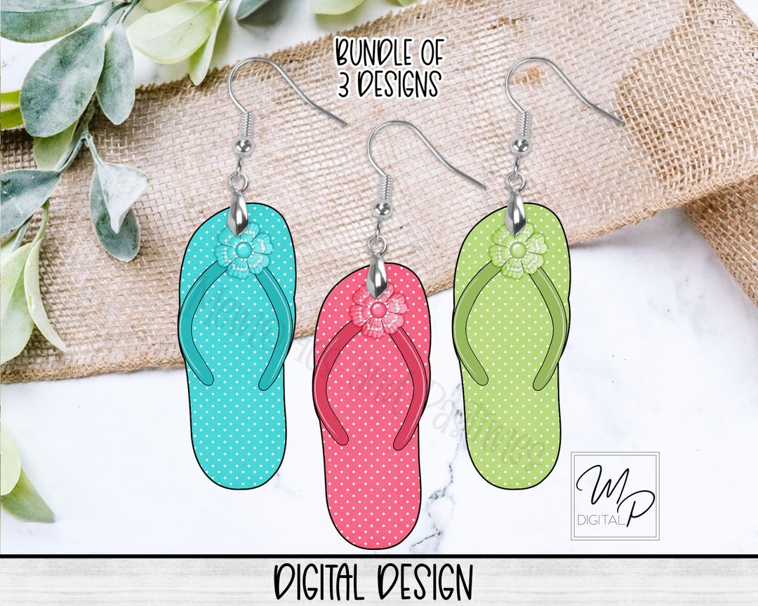 Summer Polka Dot Flip Flop Earring PNG File Design Bundle for ...