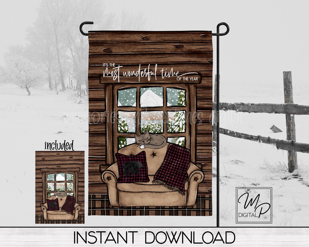 Christmas Winter Cabin Garden Flag Sublimation Design, Patio Decor ...