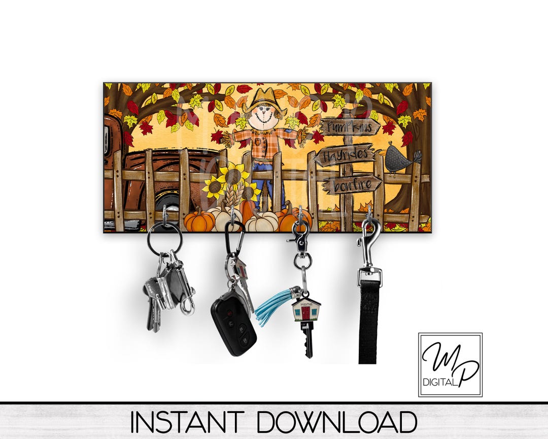 Fall Scarecrow Key Hanger PNG Sublimation Design, Key Holder Digital ...