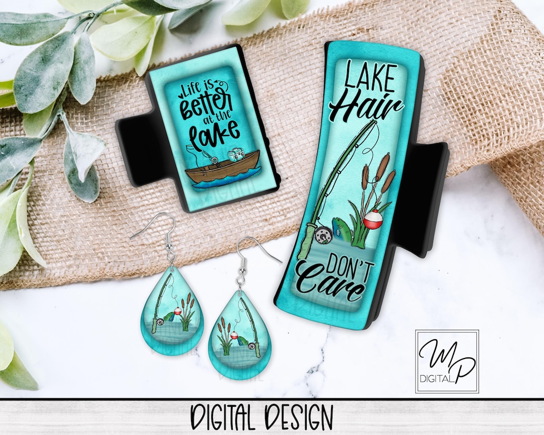 Lake Fishing Hair PNG Design for Sublimation of Hair Clips, Hair Claws ...