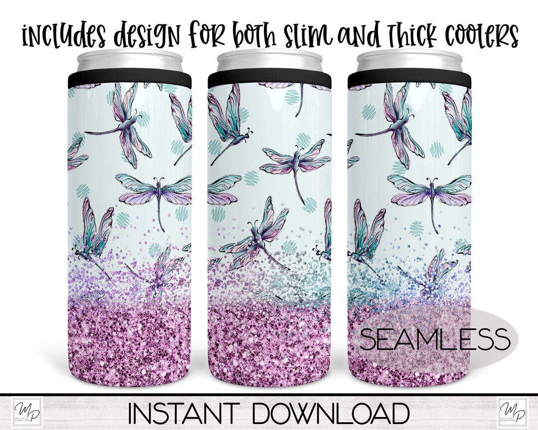 Dragonfly Glitter Can Cooler PNG Design for Slim & Thick Duozie Wrap ...