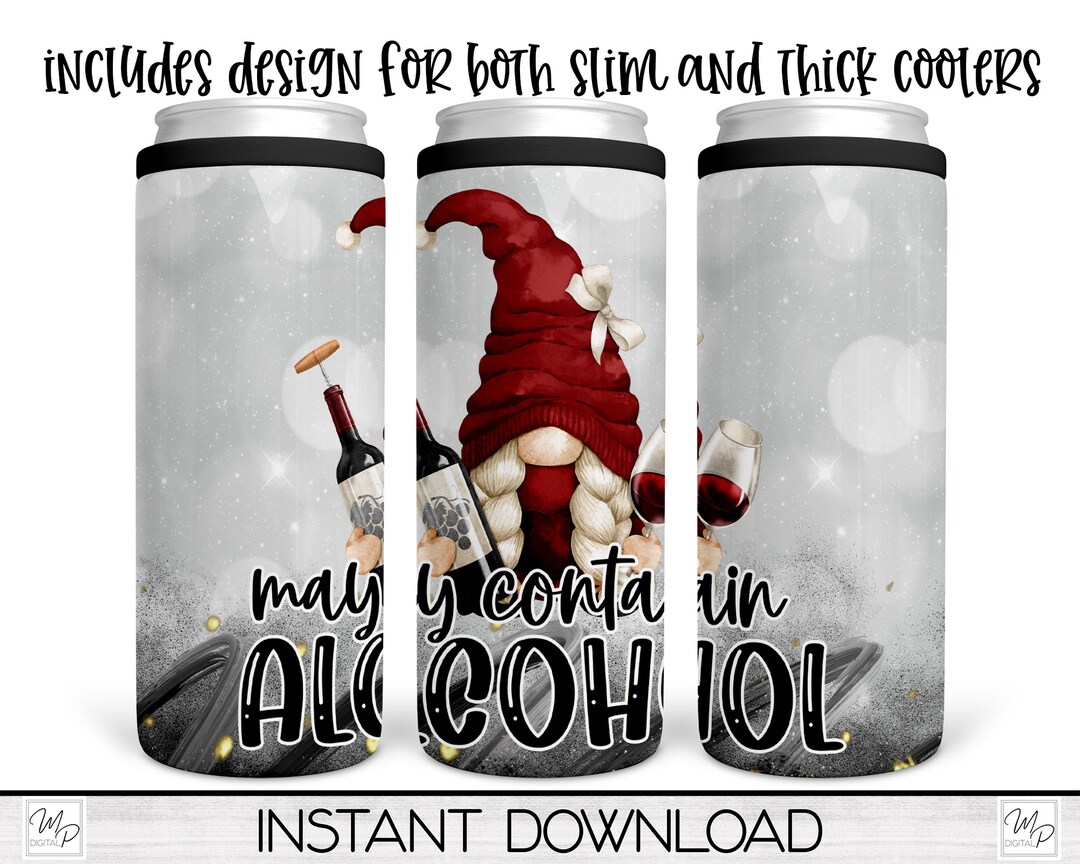 Wine Gnome Can Cooler Wrap PNG Design Slim & Thick, Duozie Sublimation ...