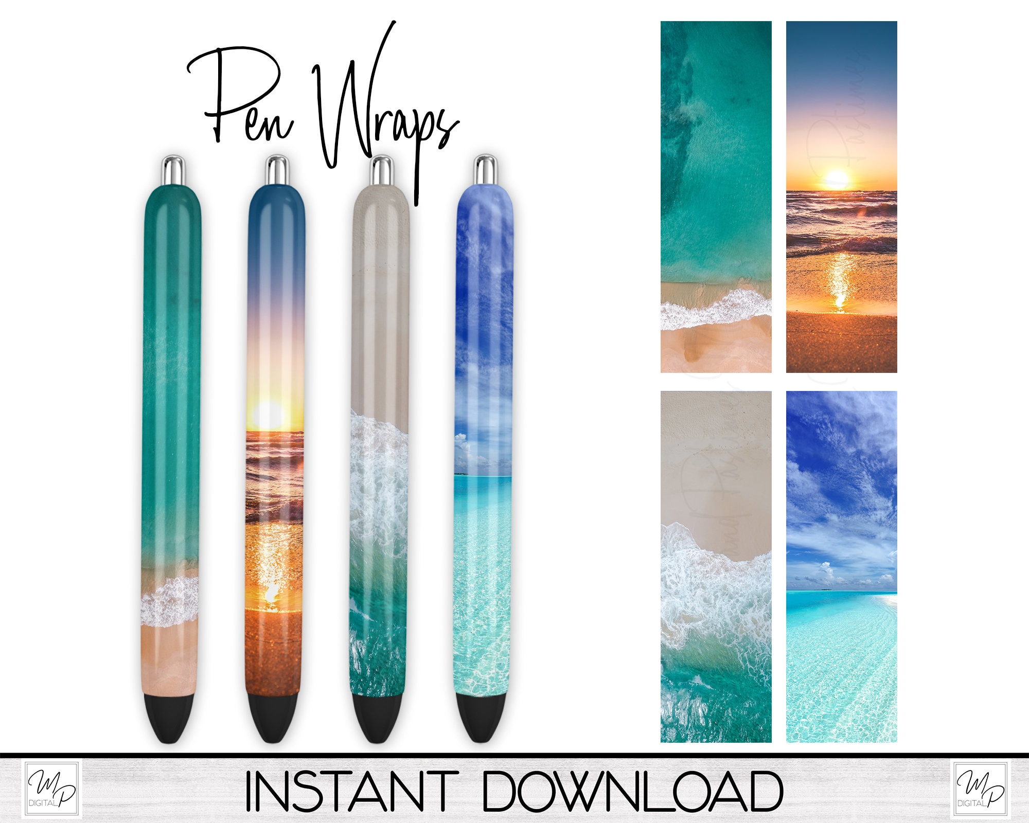Beach Epoxy Pen Wrap PNG Design Digital Download Ocean Ink - Etsy