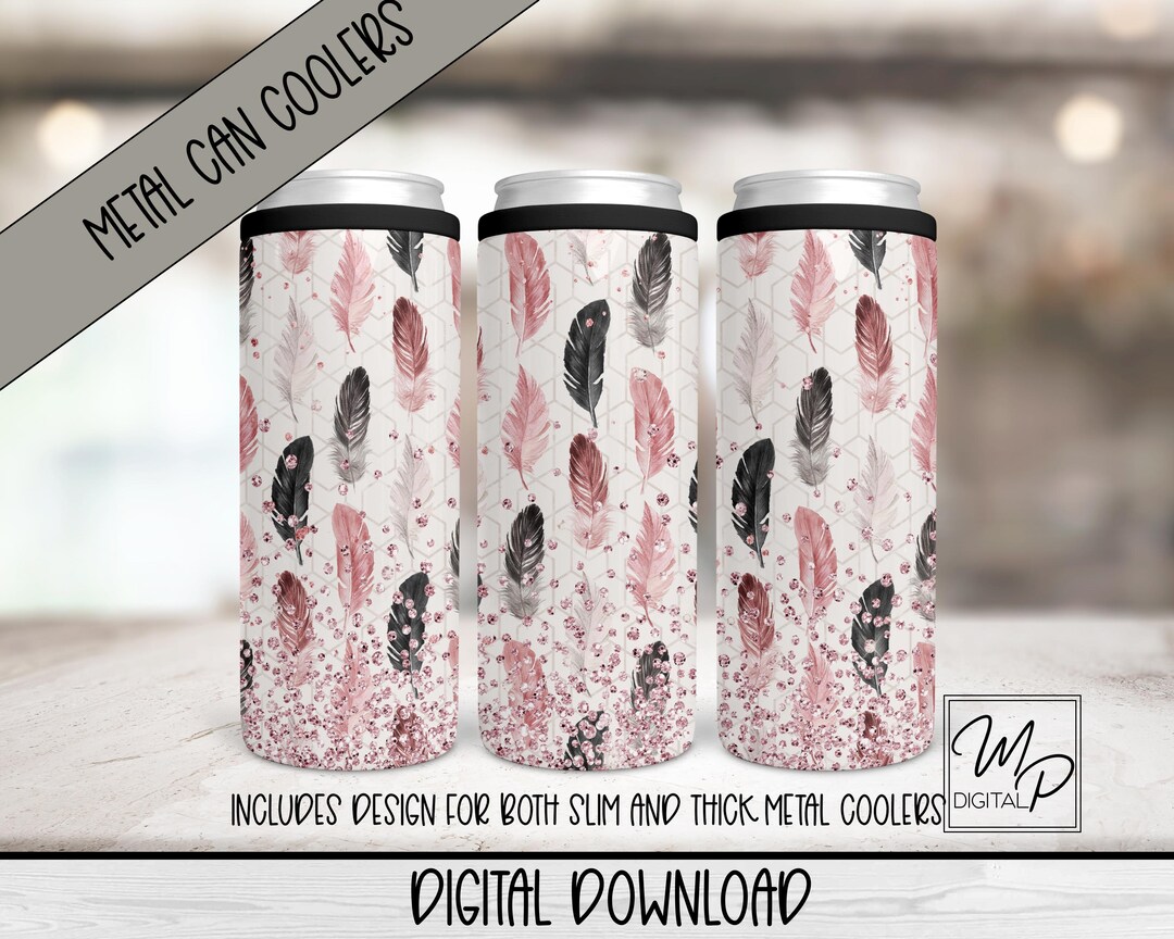 Feather Can Cooler PNG: Slim & Thick Can Wrap, Sublimation Design ...
