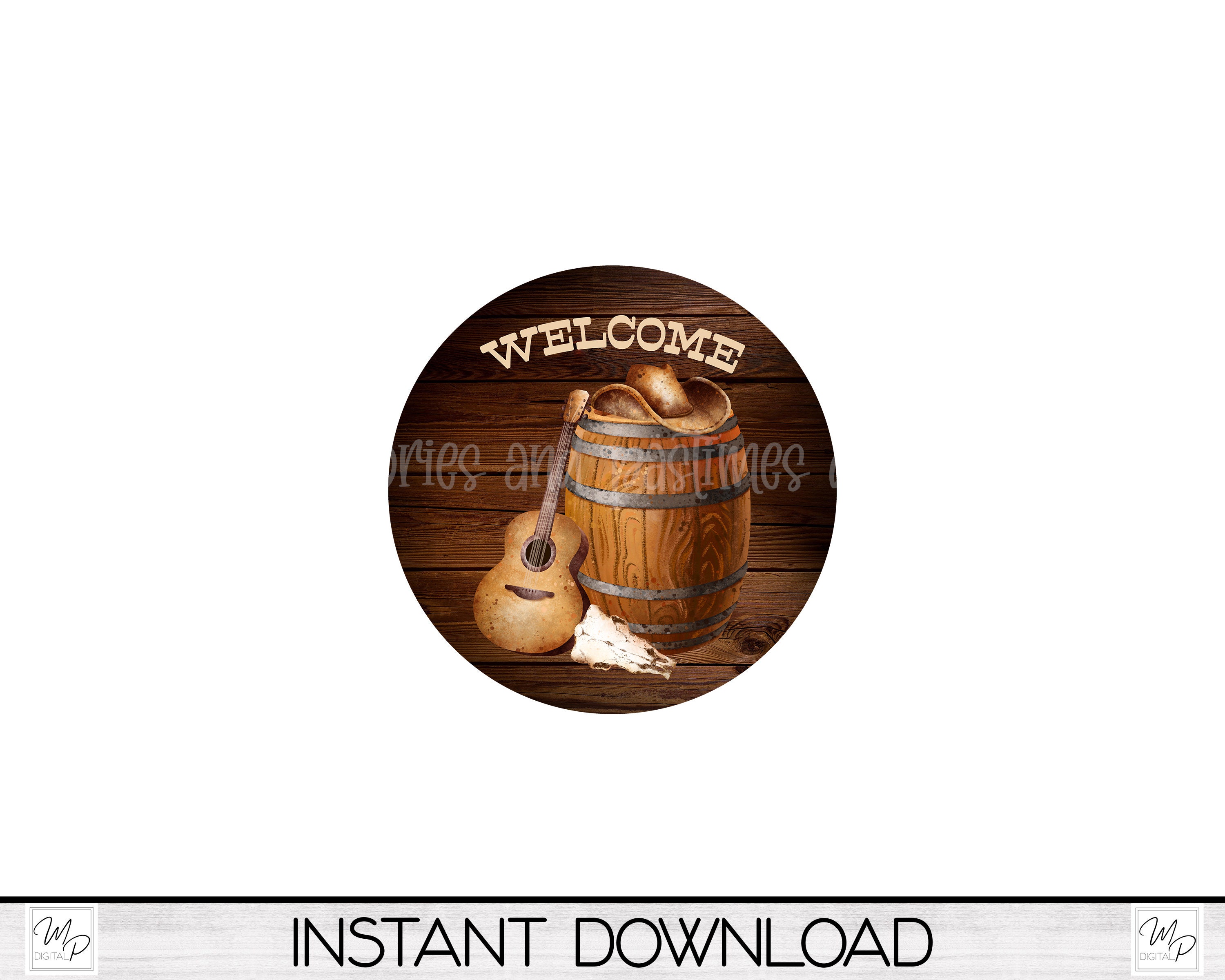 Western Welcome Round Door Sign Sublimation Design Download, Wreath ...