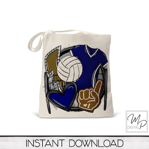 Blue and Gold Volleyball Sublimation PNG Design for Shirt, Canvas Tote ...