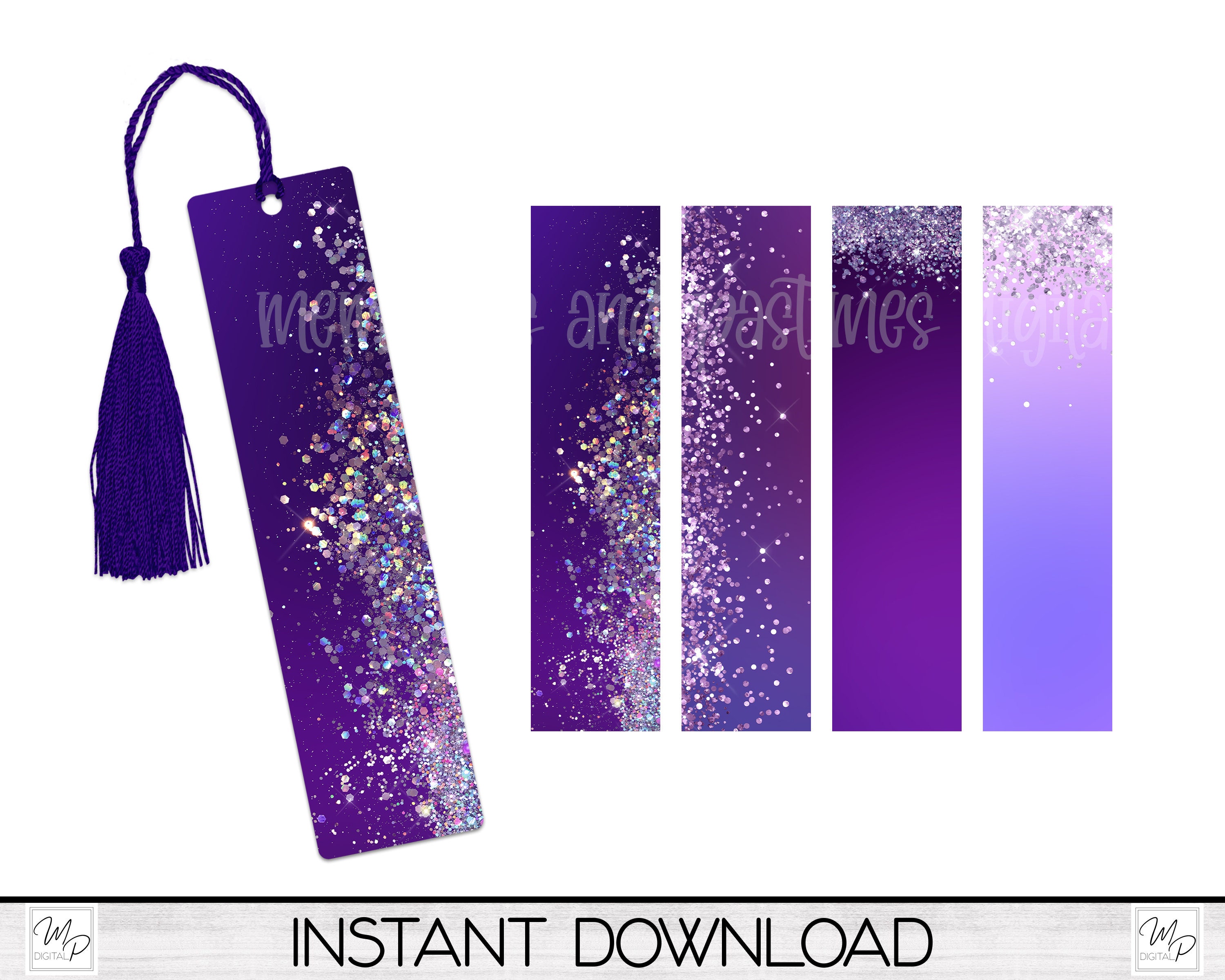Purple Glitter Bookmark PNG for Sublimation, Design Bundle, Printable ...