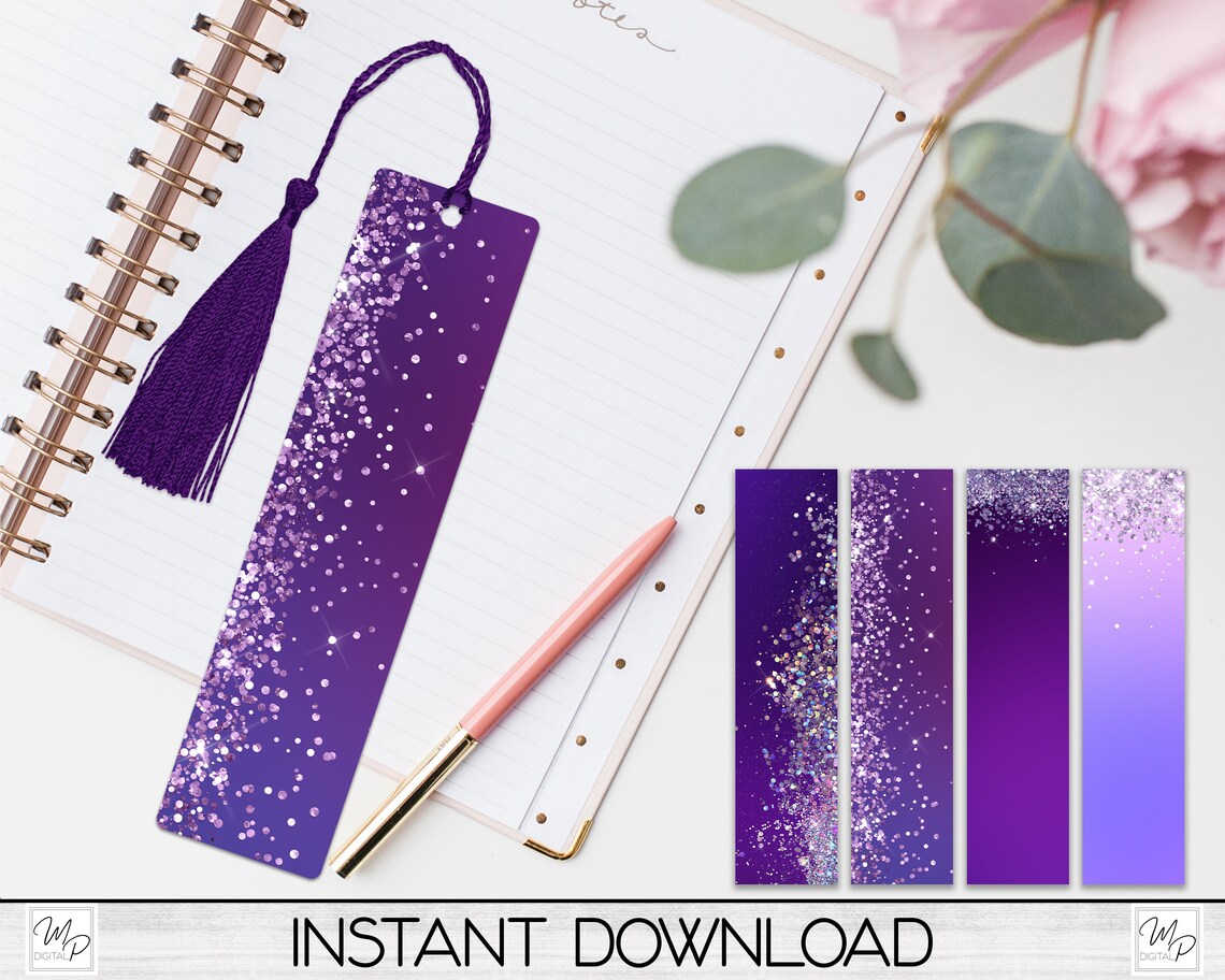 Purple Glitter Bookmark PNG for Sublimation Bookmark - Etsy