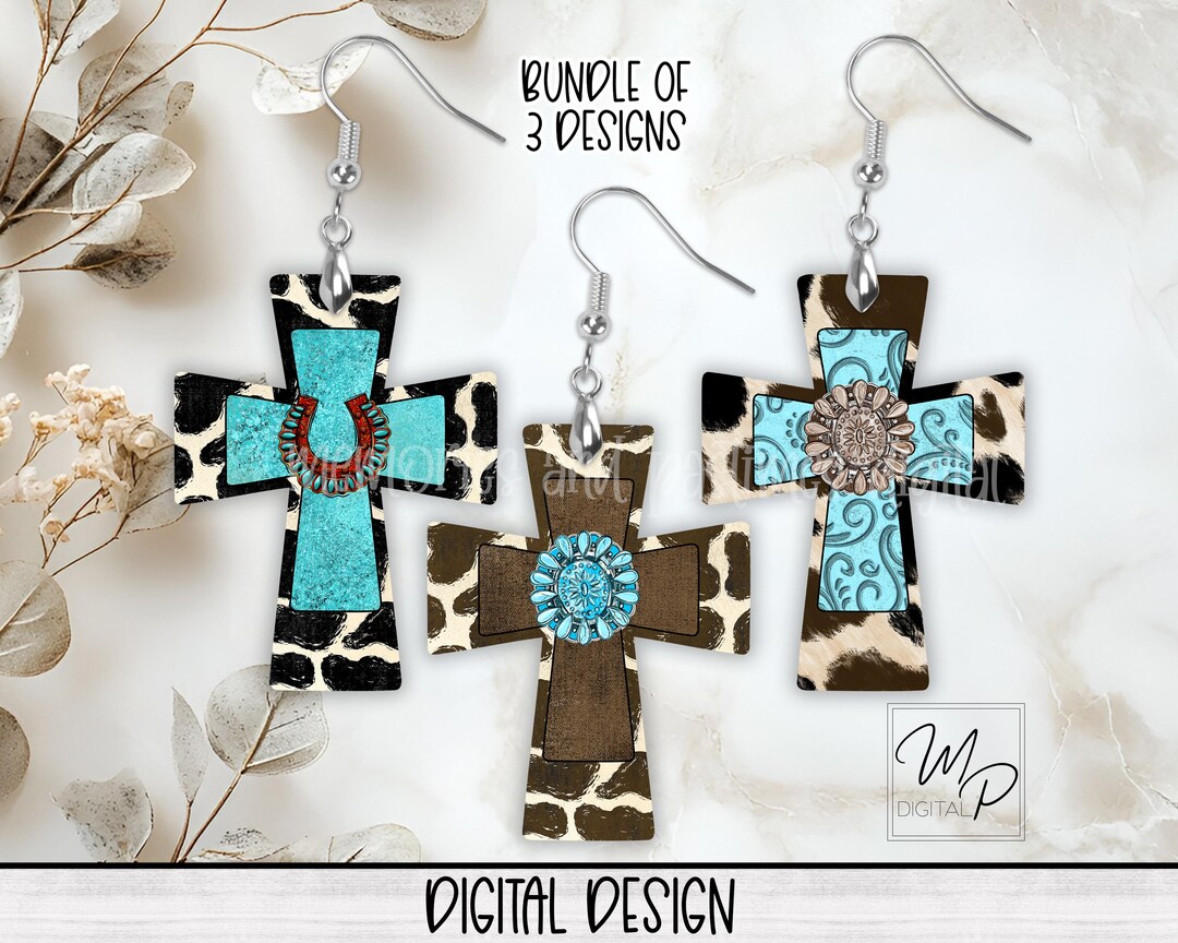 Western Cross Earring PNG BUNDLE for Sublimation Design, Digital ...